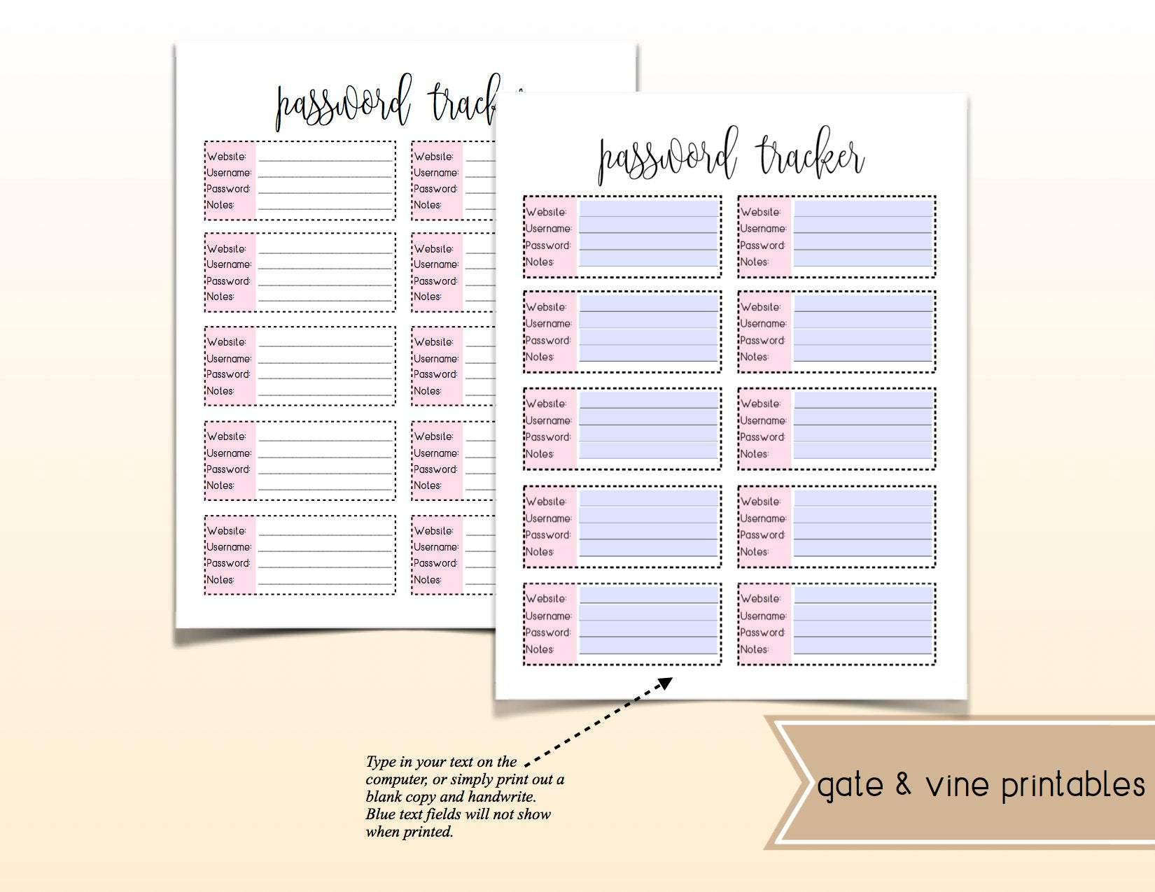 Planner Inserts - Password Tracker – Sweet Summer Designs