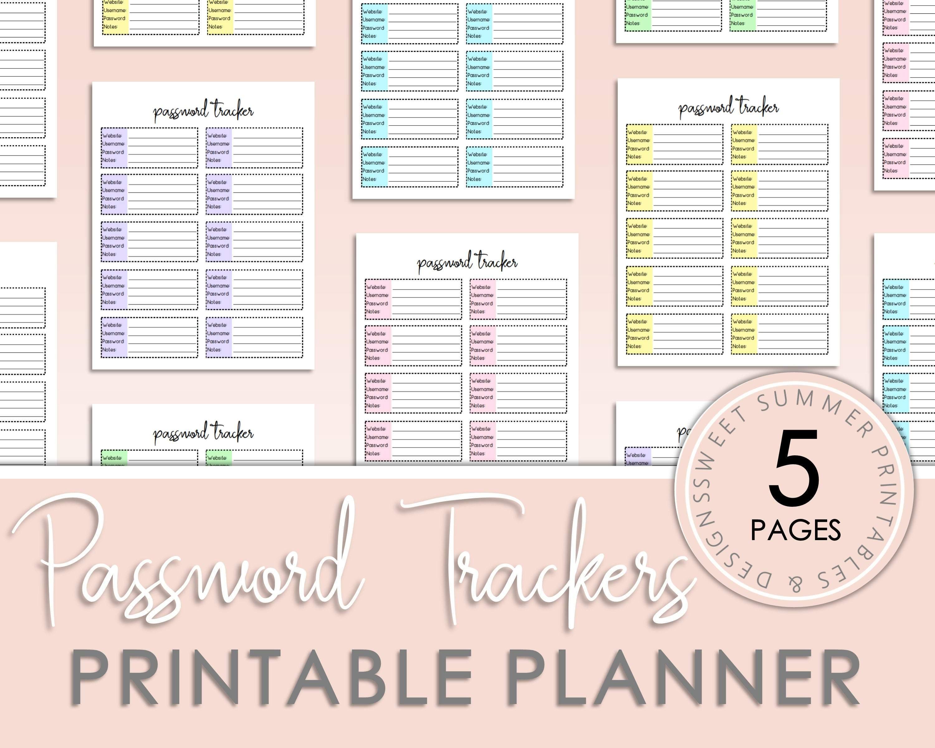 Planner Inserts - Password Tracker – Sweet Summer Designs