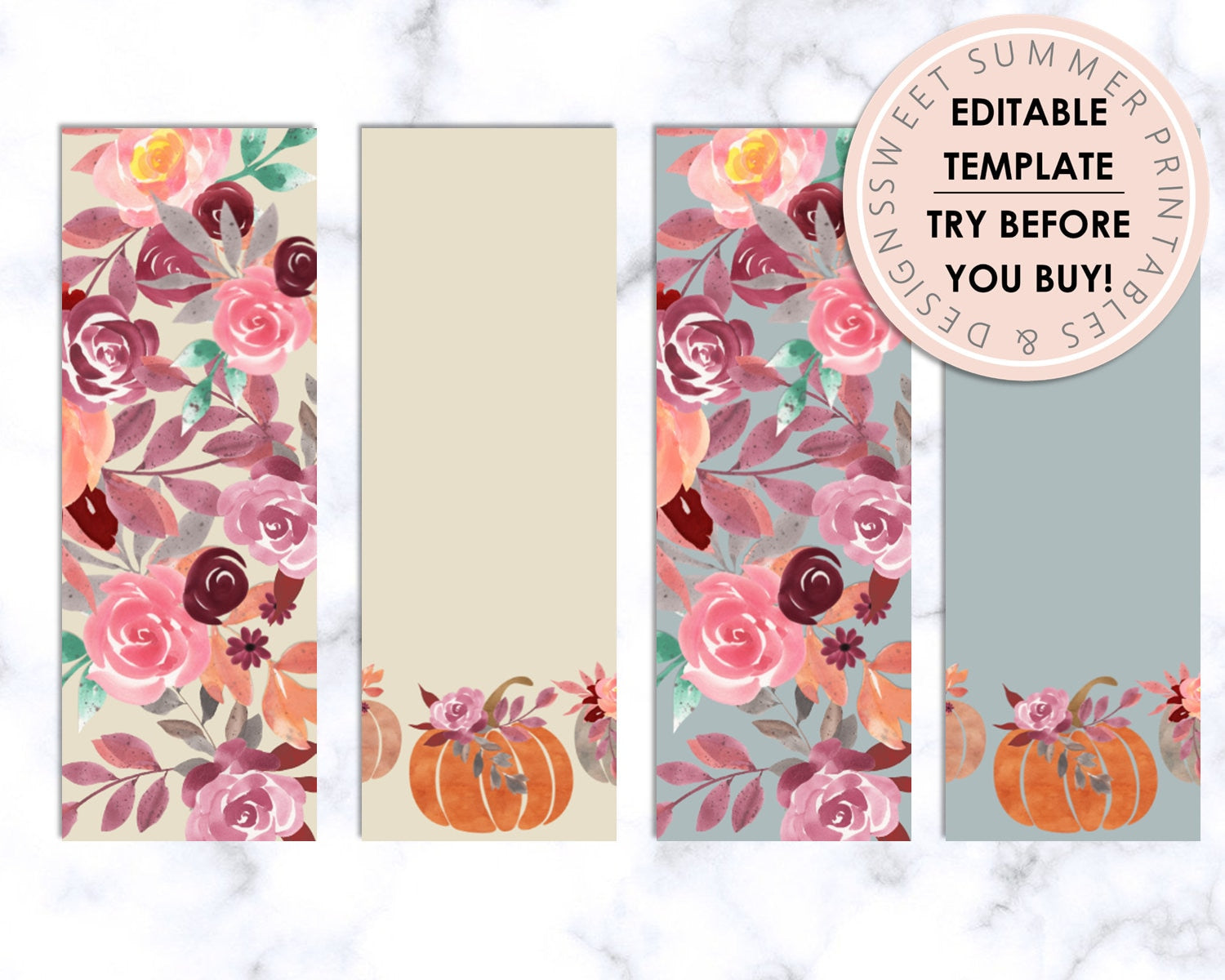 Bookmarks - Editable - Fall Floral – Sweet Summer Designs