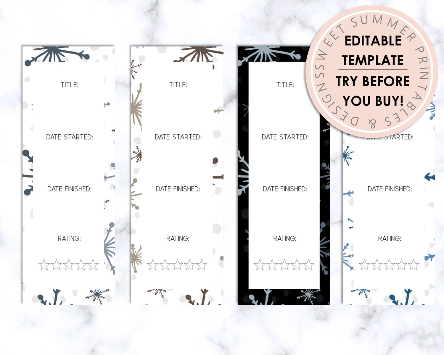 Bookmarks - Editable - Snowflake Book Review – Sweet Summer Designs