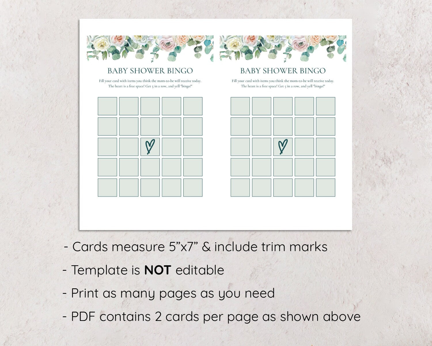 Eucalyptus Floral Baby Shower Baby Bingo Game Printable, Bingo Game ...