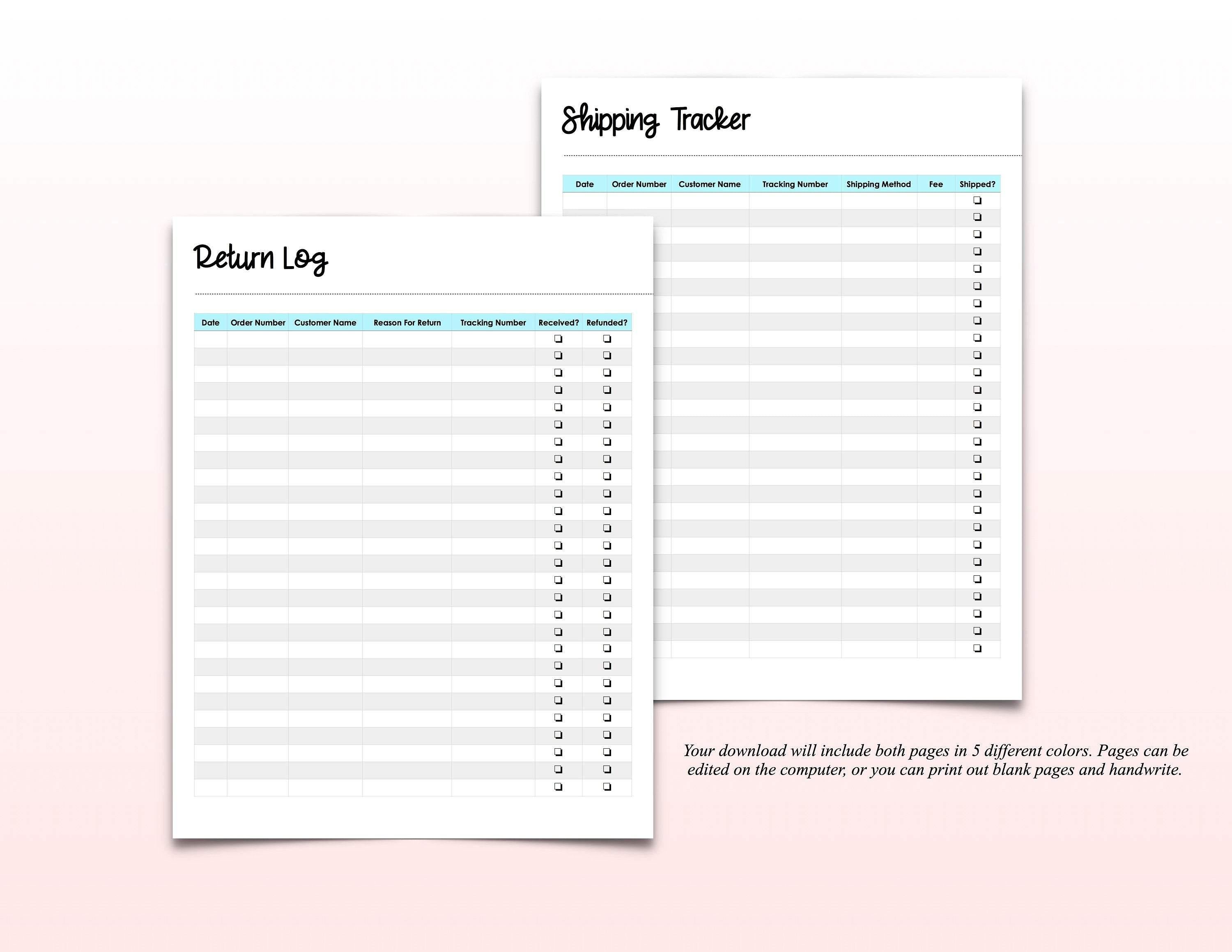 Shipping Tracker Printable, Returns Tracker Printable, Shipping Log ...