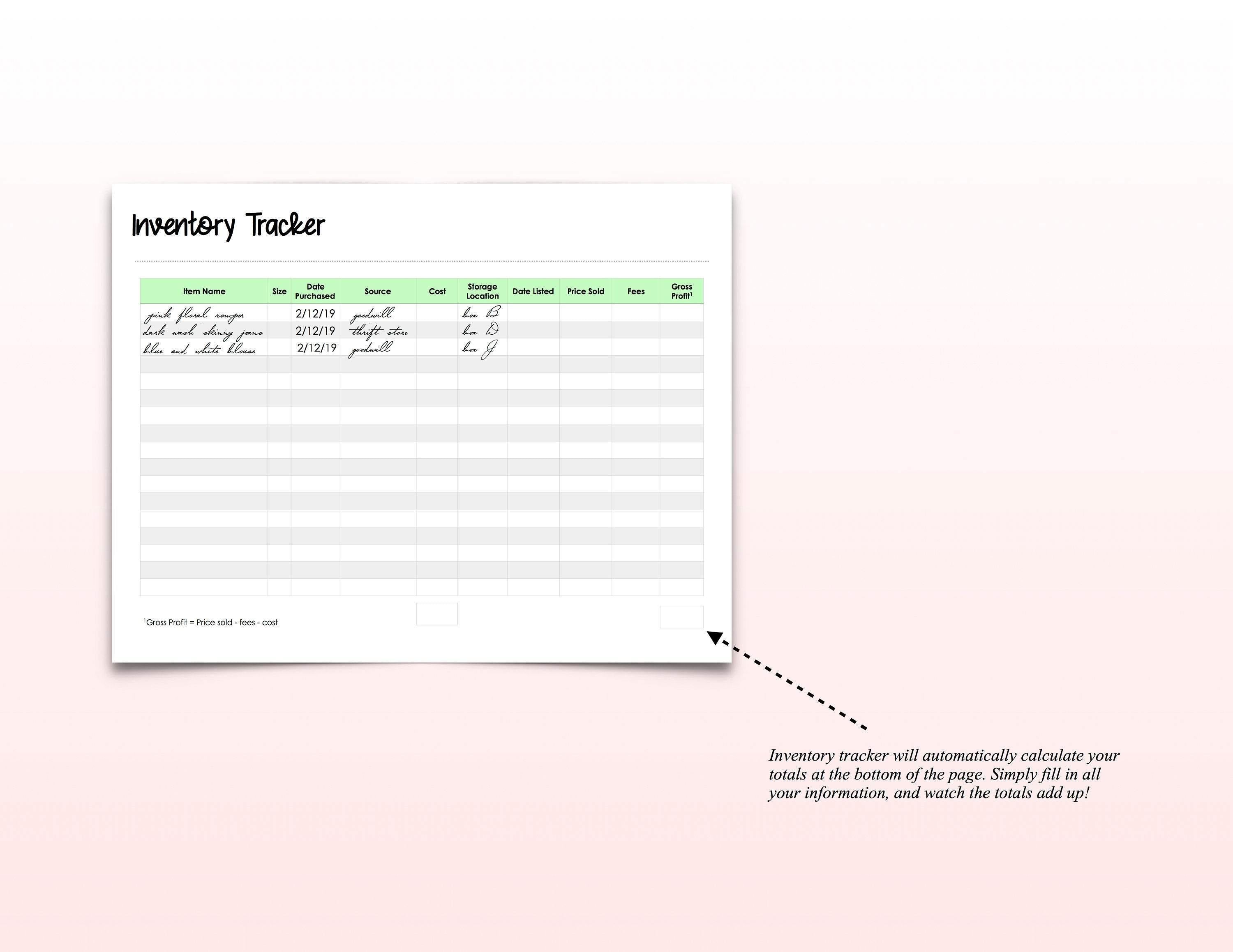 Online Shop Inventory Sheets, Inventory Tracker Printable, Inventory ...