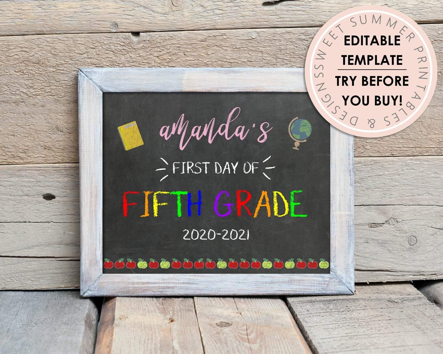First Day of School Sign - 5th Grade – Sweet Summer Designs