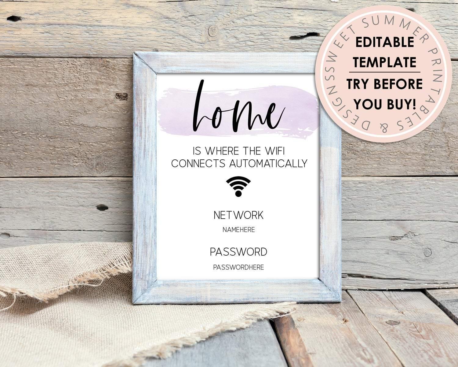 Wi-Fi Password Sign - Purple Watercolor – Sweet Summer Designs